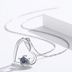Turtle Necklace Turtle Jewelry 925 Sterling Silver Turtle Pendant Tortoise Necklace Turtle Present For Turtle Lover For Women (C-Abalone Turtle Necklace)