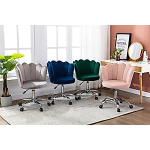 Yoluckea Modern Velvet Swivel Office Chair, Pink, Adjustable Height, Ergonomic Design