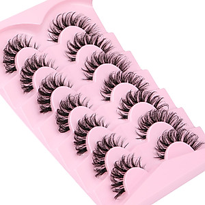 False Lashes Natural Look Fake Eyelashes Wispy Cat Eye Lashes Clear Band False Eyelashes 16MM Faux Mink Lashes Pack 7 Pairs by Ruairie