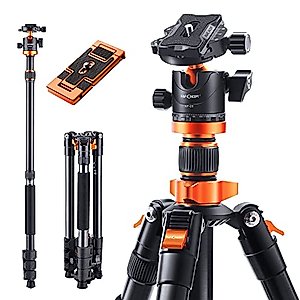 K&F Concept 62 inch DSLR Camera Tripod with Monopod + Aluminum Alloy Quick Release Plate for Camera and Cellphone Tripods K254A1+BH-28L 2-in-1 Quick Release Plate Kits (SA254M1)