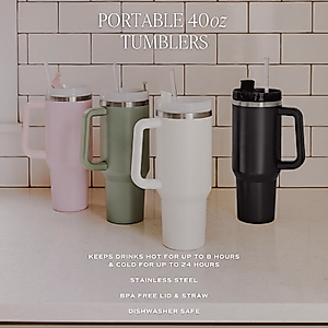 Sweet Water Decor 40 Oz Tumbler with Lid and Straw - Black Insulated Tumblers for Hot and Cold Drinks - Coffee Tumbler with Narrow Base, Easy-Carry and Comfortable Grip Handle - Leak Proof Tumbler