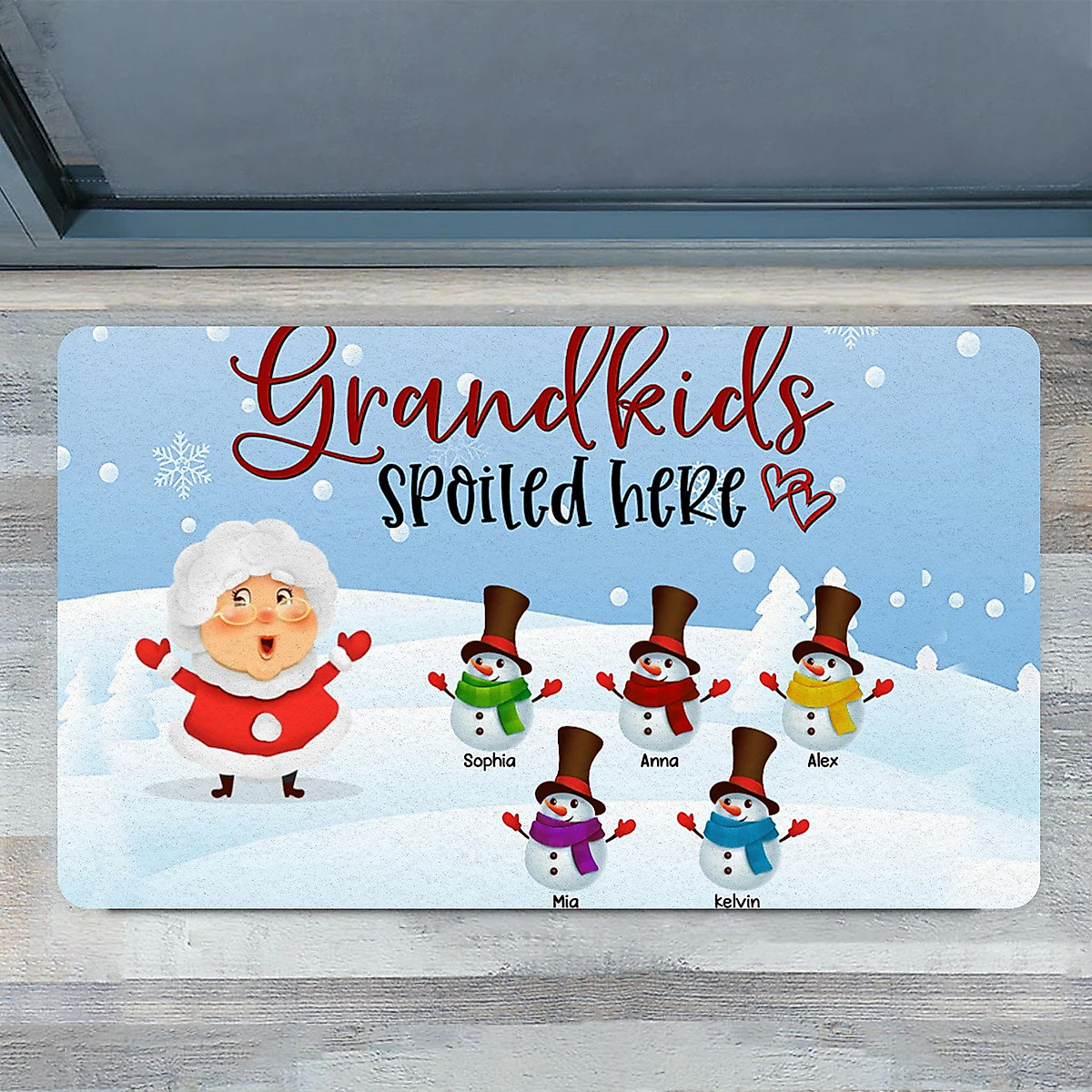 Gifts for Grandma, Grandkids Spoiled Here Cute, Personalized Front Doormat, Gifts for Grandma Nana from Grandkids Grandchild, Outdoor Indoor Welcome Mat, Gifts for Christmas