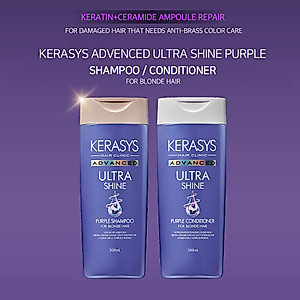 Kerasys Advanced Keratin Ceramide Ampoule Clinic for Blonde Hair Ultra Shine Purple 6.7 fl oz / 200 ml (Shampoo + Conditioner Set)