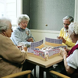 plusvivo Set of 4 Curved Playing Cards Holders for Seniors Adults - Soild Wood Cards Holders for Playing Cards 13 x 1.9 x 2.4 Inch for Bridge Canasta Strategy Foot and Hand