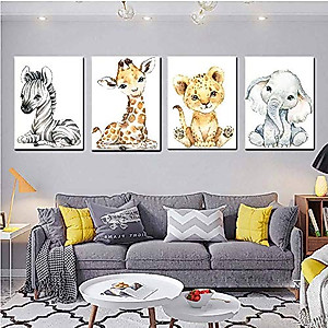 Baby Watercolor Animals Wall Art Prints Set of 4 (8x10,Unframed),Tiger Elephant Zebra Giraffe Safari Animals Pictures Nursery Decor Art