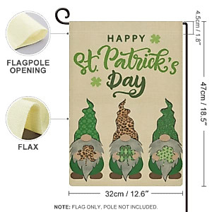 St. Patricks Day Gnomes Garden Flag Vertical Double Sided Burlap Yard Spring Shamrock Outdoor Decor 12.5 x 18 Inches-L17