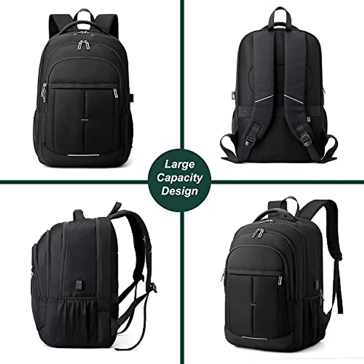 ToHLo Laptop Backpack Large Backpack for Travel and Business Durable Waterproof Backpack with USB Charger Port College Backpack Bookbag Large Compartment Daypacks for Men Women(Black, 17.3 inches)