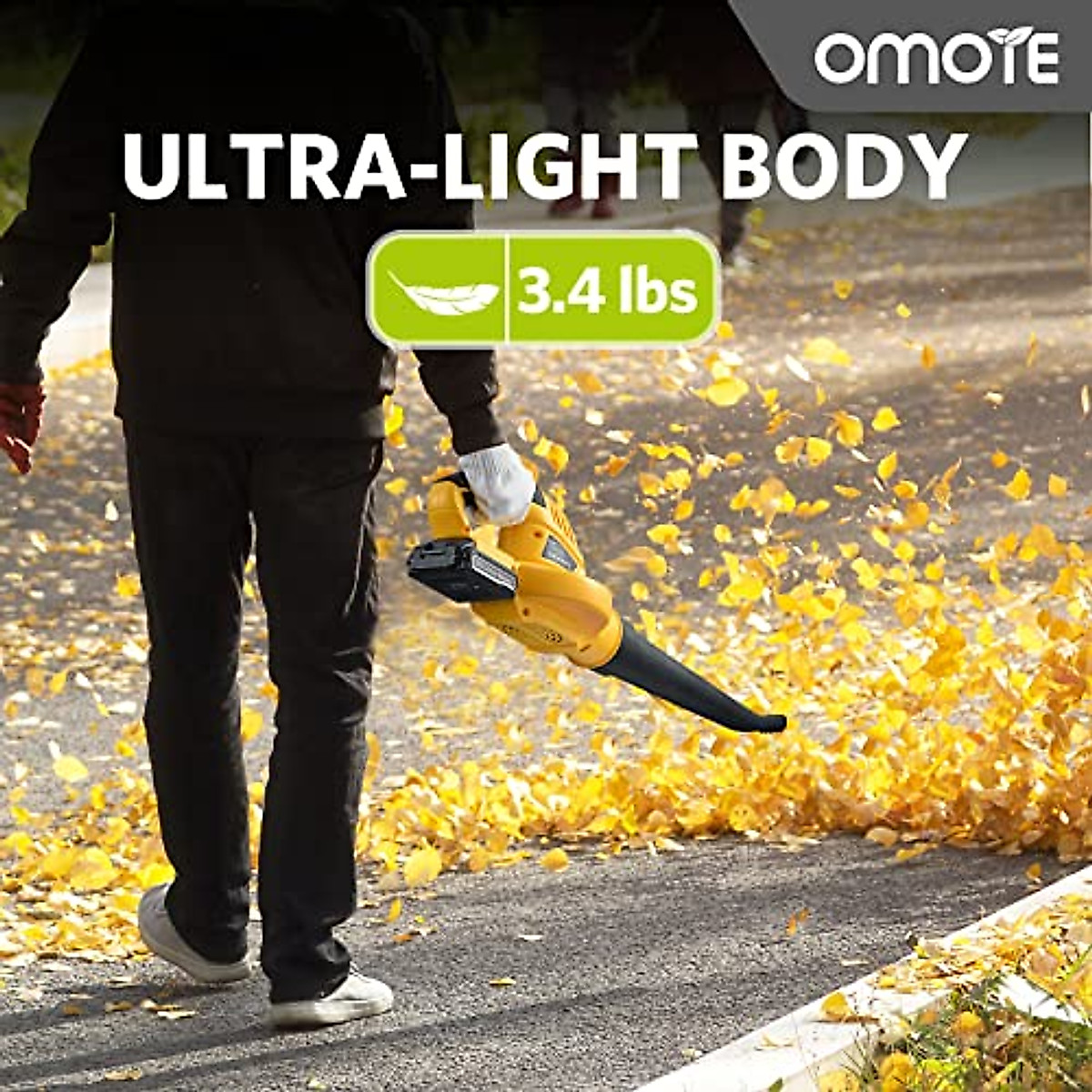 OMOTE Cordless Leaf Blower with Battery & Charger, Low Noise, Lightweight, Easy One-Button Control, Battery Powered, 177 CFM for Blowing Leaves, Lawn Care, Dust & Other Debris