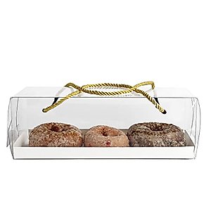 Spec101 Clear Dessert Boxes with Handles - 10.8x4.3x3.7in Small Cake Boxes 10pk Clear Gift Boxes for Bakery and Favors