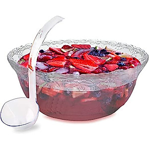 S.G Premium Quality Plastic Punch Bowl with Ladle - 2 Gallon Punch Bowl with Ladle - Embroidered Design 8 Quart large Serving Bowl with 5 oz Plastic Serving Ladle/Spoon for Parties, Holidays, and more
