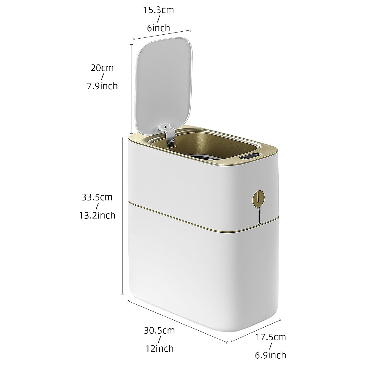 MOPALL Bathroom Trash Can Automatic Touchless,Small Motion Sensor Trash Can with Lid,4 Gallon White-Gold Narrow Smart Garbage Can,Boho Decorative Wastebasket for Bedroom,Home Office,Bathroom