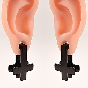 DOEARKO 2pcs Stainless Steel Sword Dangle Cross Ear Tunnels Plugs Expander Stretcher Gauges Earrings Body Piercing Jewelry (16mm(5/8"), Black)