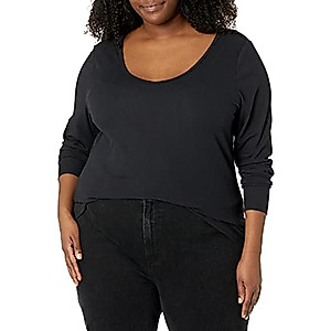 Amazon Essentials Women's Fitted Long Sleeve Shirt, Slim-Fit - Layering Knit Rib V-Neck (Plus Size Available), Pack of 2, Black, Large