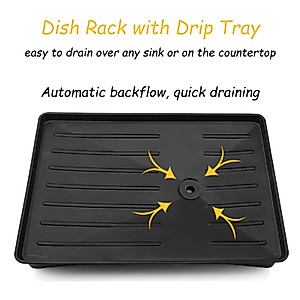 DOUBLE 2 C Dish Drying Rack, Stainless Steel Dish Drainer for Kitchen, Small Dish Drainer Rack for Kitchen Counter, Set of Rustproof Dish Rack and Drainboard (Black)