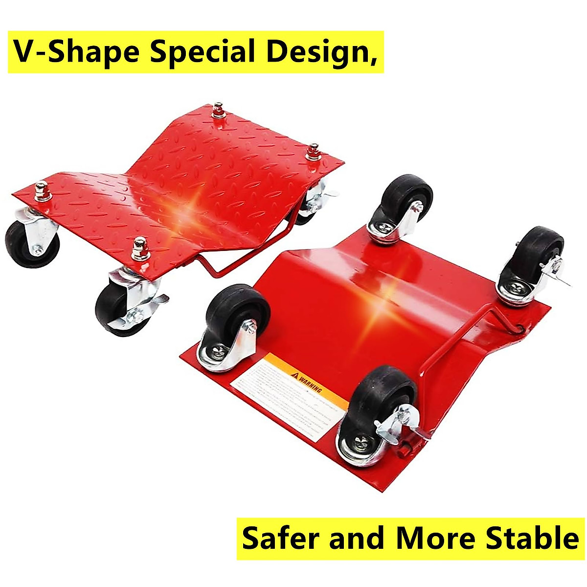 Parts-Diyer Snowmobile Car Tire Repair Tools Wheel Dolly Set of 4 6000lbs Mover, Heavy Duty Vehicle Wheels Dollies Movers Skates Diamond, Red