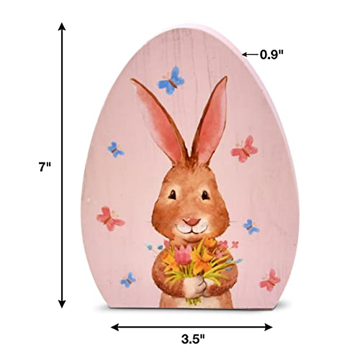 Wooden Easter Egg Table Decorations 3 Pack Decorative Spring Eggs Bunny Rabbit Flowers Design Tabletop Party Centerpiece Signs Rustic Wood Holiday Shelf Topper for Home Kitchen Office Mantle Decor