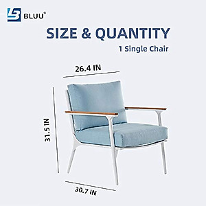 BLUU Single Lounge Chair Patio Furniture Aluminum Outdoor Chair with Cushions for Indoor Garden Porch Deck, Blue