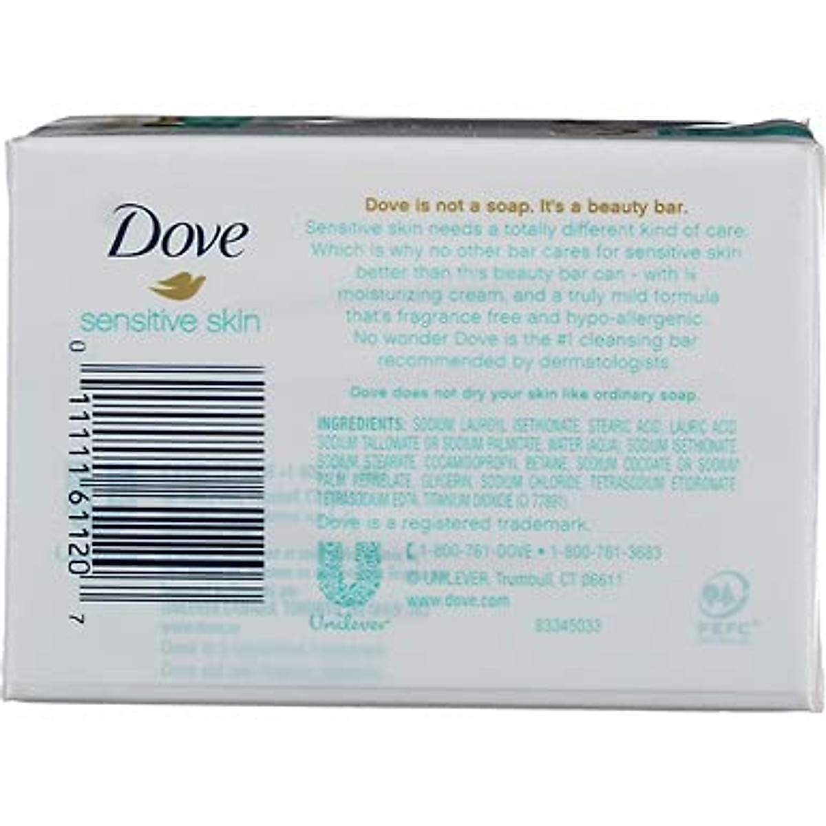 Dove Sensitive Skin Beauty Bar Soap, Unscented, 4 oz, 2 Ct (2 Pack) (Bundle)