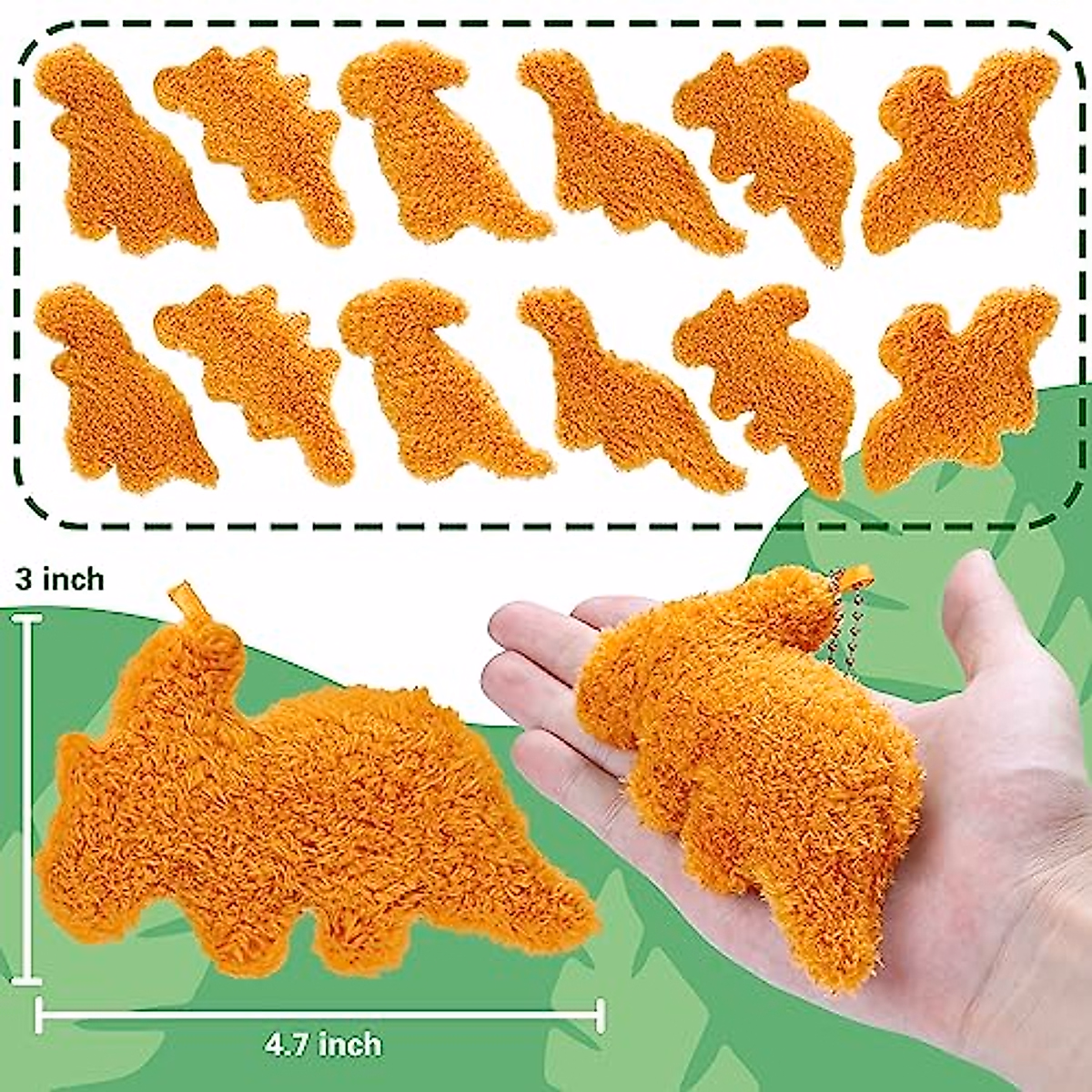 12 Pcs Dino Nugget Plush Keychain Party Favors - Mini Plush Pillow Charm Keyring for Party Supplies, Soft Stuffed Dinosaur Toy for Girls and boys, Birthday Gift, Carnival Prizes, Goodie Bag Fillers