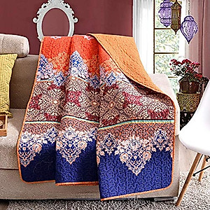 Exclusivo Mezcla Luxury Reversible Cotton Paisley Boho Striped Quilted Twin Size (60x80 Inch) Bed Blanket, Machine Washable and Dryable