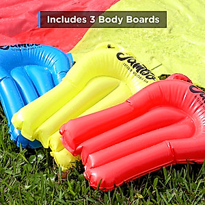 JAMBO 16Ft Premium 3 Lane Slip Splash and Slide with Bodyboards, Heavy Duty Water Slide- Advanced 3-Way Sprinkler System, Splash Mat Splash Pad Backyard Waterslide Outdoor Water Toys n Slides for Kids
