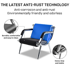 Waiting Room Chair with Armrest 1 Seat Blue Black PU Leather Office Furniture Guest Seating Lobby Conference Reception Chair Visitor Guest Sofa for Office Airport Clinic Hospital Bank Salon Barber