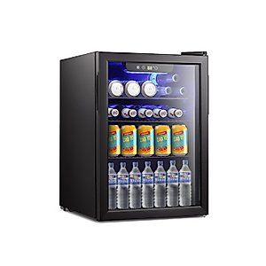 LAUREL CANYON Beverage Refrigerator-Mini Fridge, 95 Can Glass Door for Soda, Beer, Wine Small Drink Dispenser Cooler for Office, Bar, 2.6 cu ft, Black