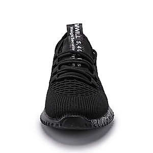 Jakcuz Unisex Slip on Walking Shoes Lightweight Breathable Mesh Running Fitness Gym Flats Fashion Sneakers for Women Men Black 46
