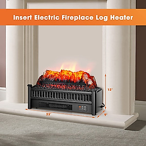 COSTWAY Electric Fireplace Log Heater with Remote Control, 23-Inch Realistic Ember Bed Insert Log with 0.5-6H Timer, Adjustable Flame Brightness and Temperature, Overheating Protection, 1400W
