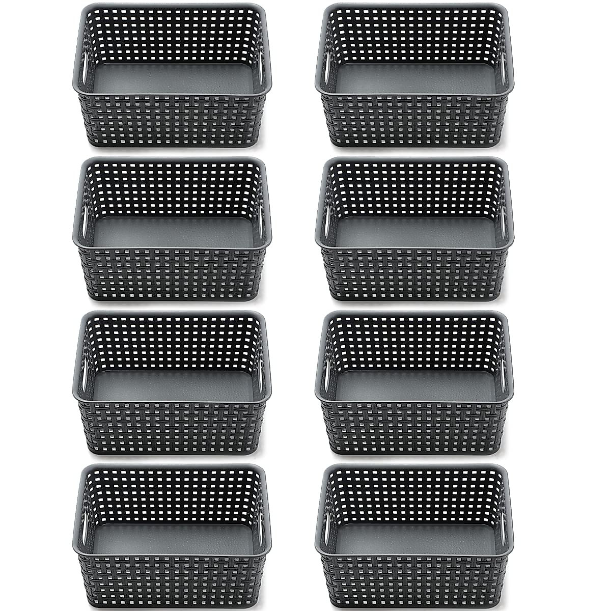 Pack of 8 Open Storage Bins Plastic Knit Storage Box Baskets Rectangle Shelf Basket Organization Organizers with handles