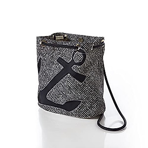 Sea Bags Recycled Sail Cloth Black Anchor on Barnacle Print Convertible Bucket Bag Backpack Purse Travel Purse