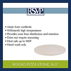 RSVP International Pizza Tool Kitchen Collection, Round, 16.5" Diameter, Cordierite Stone