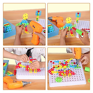 Haifeng Creative Mosaic Drill Set for Kids, STEM Toys for 3+ Year Old, Electric Drill Toy with DIY Screwdriver Tool,3D Construction Toys for Boy & Girl, Building Blocks for Toddler Preschool