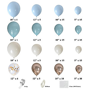 WOZOZOW Dusty Blue Balloons Arch Kit, Metallic Gold White Light Blue Baby Blue Balloon Arch Kit for Birthday Party Bridal Shower, Blue Baby Shower Decorations Boy Baby Shower Balloons Arch