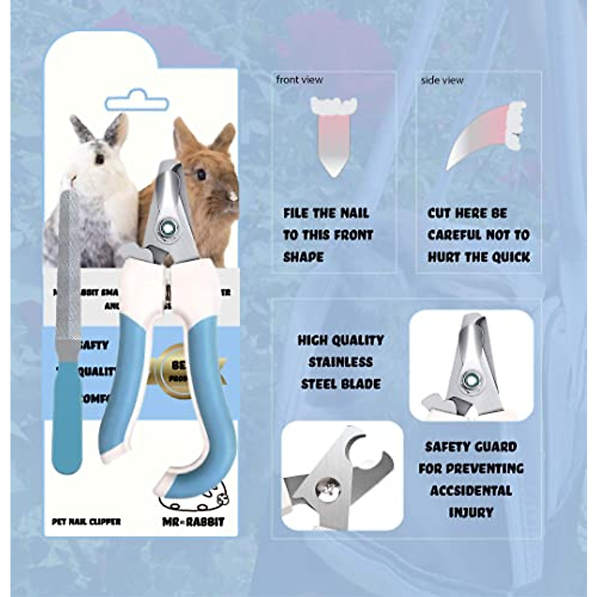 MR.RABBIT small pet animal nail clipper and file. Best bunny rabbit, cat & dog claw trimmer, the most professional exclusive home Grooming Kit safe for guinea pigs bunnies hamsters hedgehogs and birds