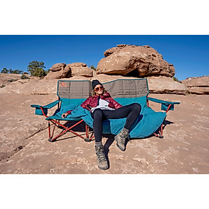 Kelty Lowdown Couch - 3 Person Capacity Camping Chair, Extra Large and Sturdy Bench for Campsites, Soccer Games, and Backyard Parties, with Cup Holders|Arm Rest, Polyester, Deep Lake/Fallen Rock
