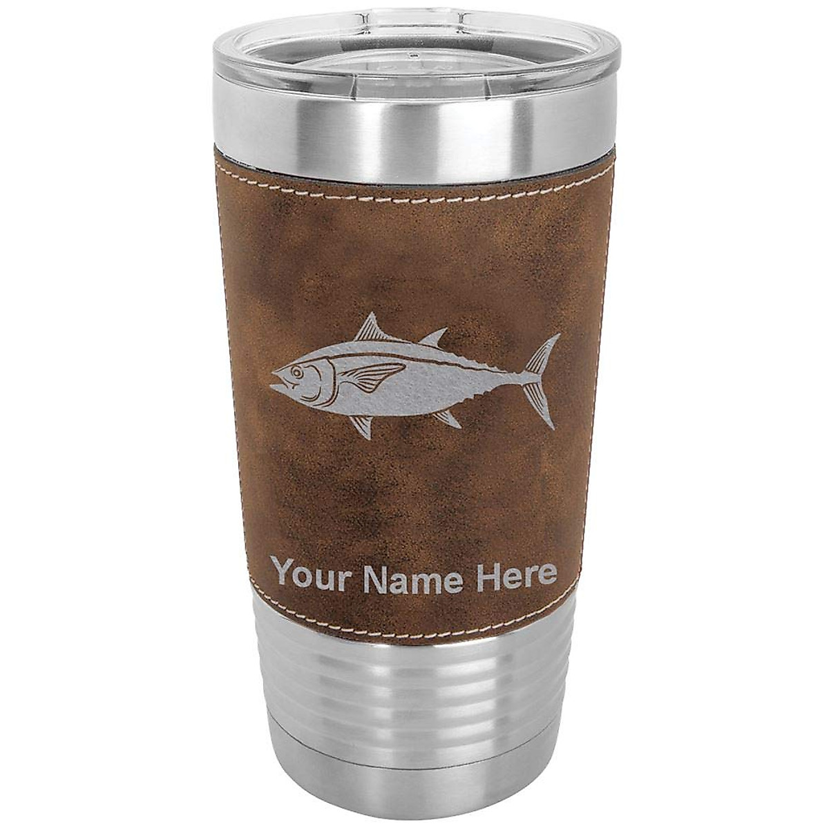 LaserGram 20oz Vacuum Insulated Tumbler Mug, Tuna Fish, Personalized Engraving Included (Faux Leather, Rustic)