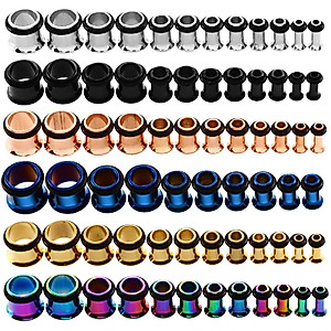 KUBOOZ 9pairs Stainless Steel Single Flared Ear Plugs Kit Tunnels Gauges Stretcher Piercings Mixed Size 14G-00G