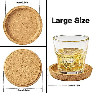 Cork Coasters with Lip for Drinks - 8pcs Coasters Absorbent with Metal Holder Water Resistant，3.94In Thick Rural Natural Cork Coasters for Decor - Living Room, Kitchen, Bar and Housewarming Gift Idea