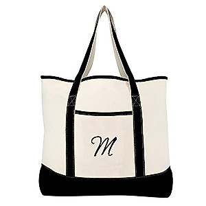 DALIX Monogram Bag Personalized Totes For Women Open Top Black Letter M