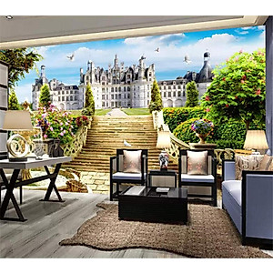 Custom Wallpaper 3D Photo Mural European-Style Garden Castle Landscape Wall Sticker 3D Wallpaper Wall Mural,200(W)140(H)cm