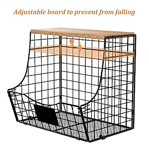 Fruit Basket for Kitchen with Wood Lid - Counter&Wall Mounted Onion and Potato Storage with Nameplate, Stackable Storage Basket, Hanging Metal Wire Baskets Kitchen Countertop Organizer Pantry 3 Pack