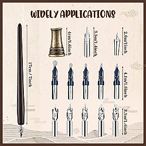 Calligraphy Pen Set Include Fountain Ink Writing Pen Wooden Fountain Pen Comic Nib Pen Refillable Pen with Pen Stand and 12 Pieces Vintage Nibs for Women Men Drawing Hand Lettering Signing