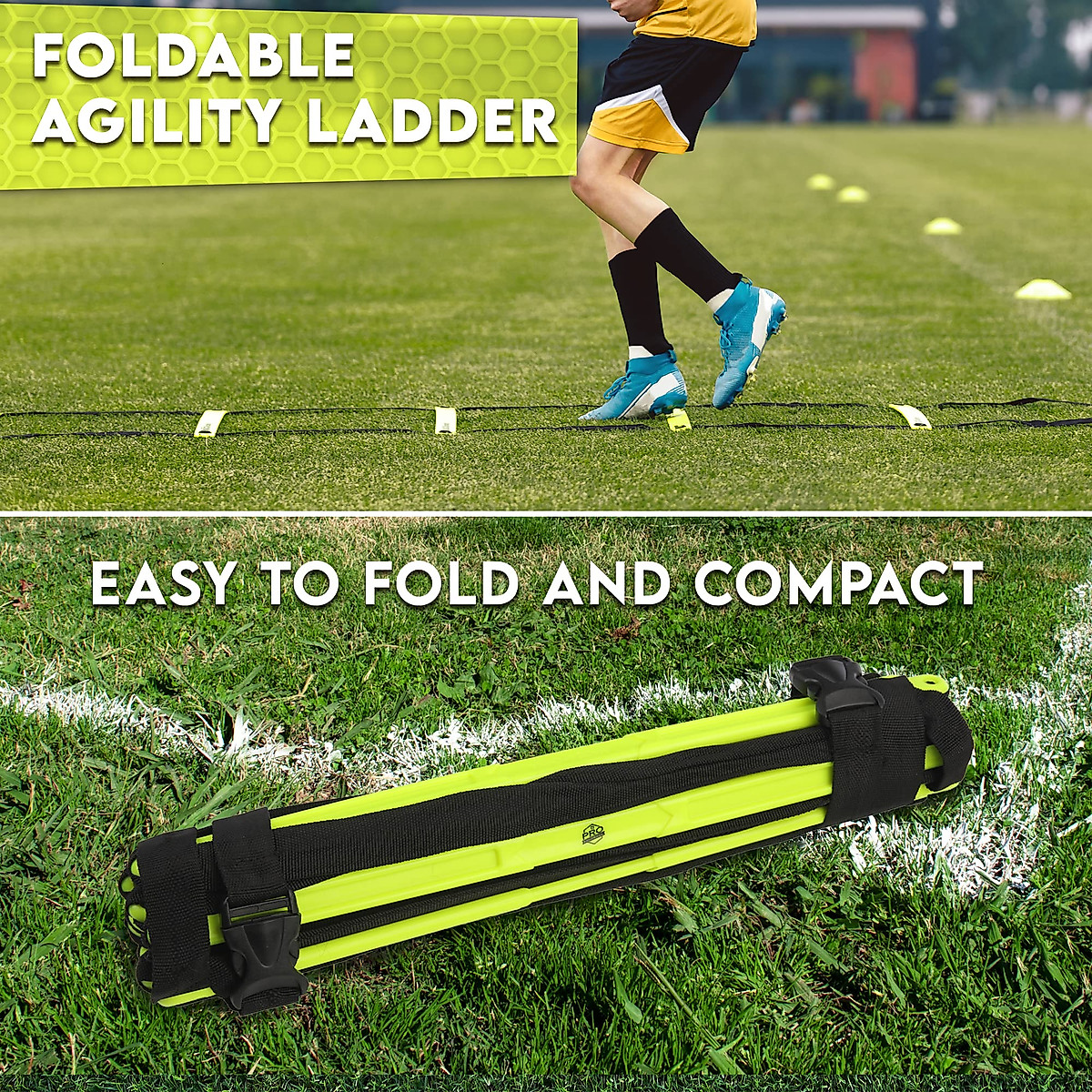 Agility Ladder Speed Training Equipment Includes 5 Adjustable Speed Hurdles Agility Speed Ladder, Jump Rope, Cones, Soccer Training Equipment for Kids - Football Training Equipment or Training Ladder