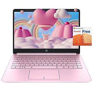 hp Stream Laptop, 14" HD Display, Intel Celeron N4020 Processor, 16GB Memory, 320GB Storage (64GB eMMC + 256GB USB), 1-Year Office 365, Webcam, HDMI, Wi-Fi, USB-C, Windows 11 Home, Pink, JVQ MP