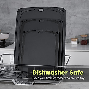 BestCook Kitchen Wood Fiber Cutting Board, High Density Non-Porous Wooden Chopping Board with Juice Groove and Non-slip Feet, BPA Free, Dishwasher Safe, Knife Friendly for Meat Bread Fruit, Black