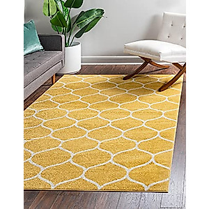 Rugs.com Lattice Frieze Collection Rug – 4' x 6' Yellow Medium Rug Perfect for Living Rooms, Large Dining Rooms, Open Floorplans