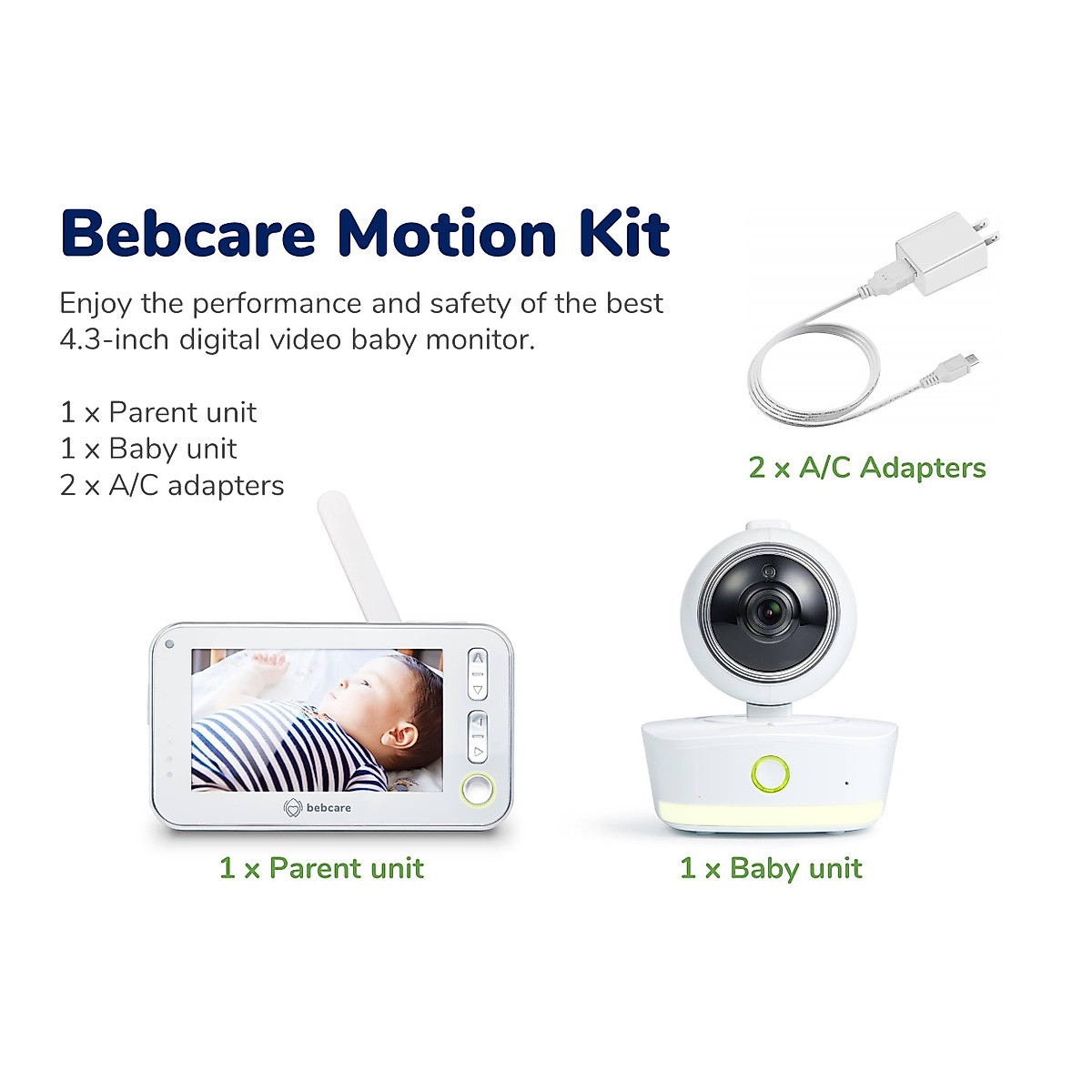 Bebcare Motion - Smart Video Baby Monitor: 4.3" Ultra-Clear Screen, 360° Pan-and-Tilt Camera, Temperature Sensor, Motion and Sound Alert, Auto Baby Tracking Camera (Without Breathing Sensor Mat)