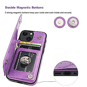 Vaburs Compatible with iPhone 13 Mini Case Wallet with Card Holder, Embossed Butterfly Pattern PU Leather Double Buttons Flip Shockproof Protective Cover for Magnetic Car Mount 5.4 Inch (Purple)