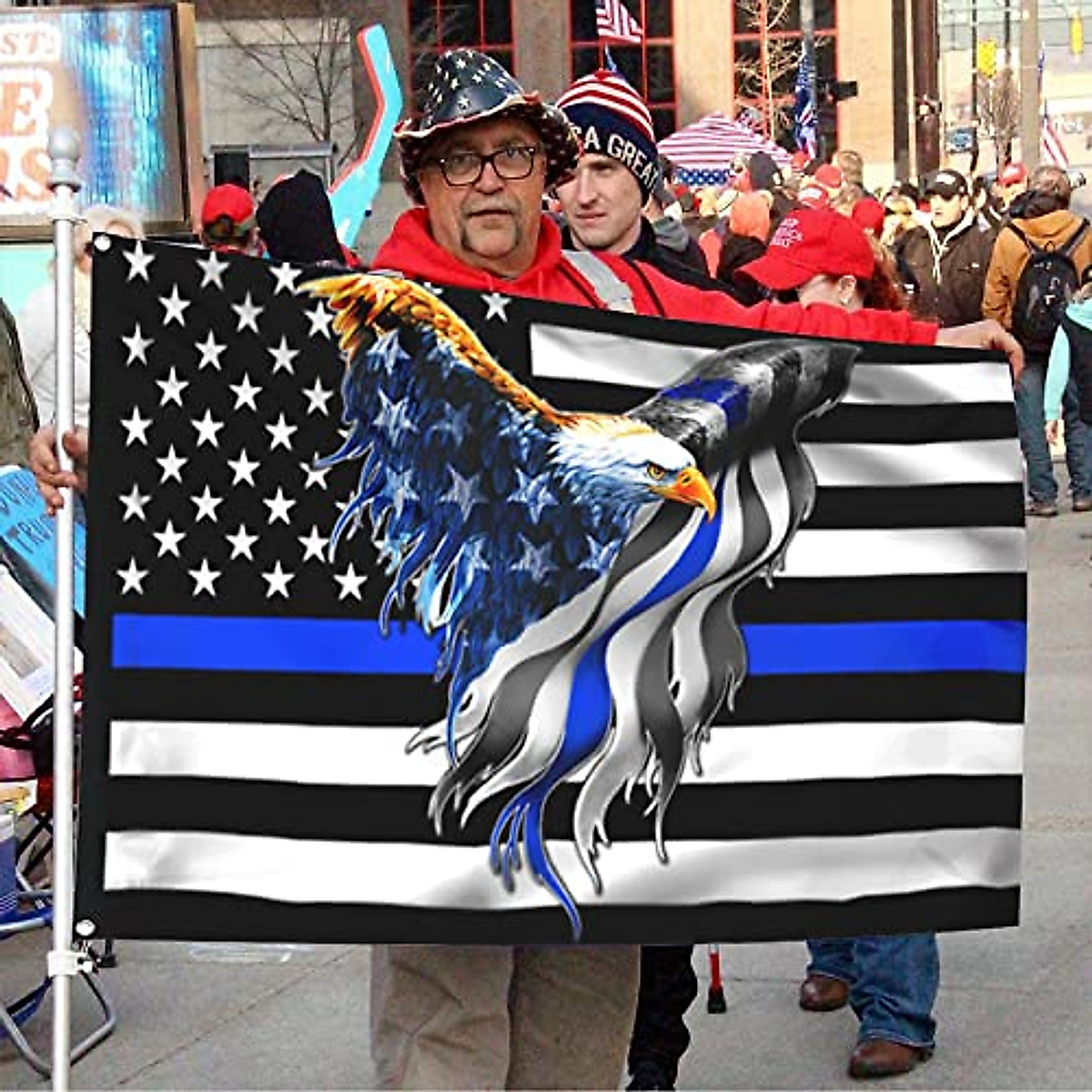 mokarier The Thin Blue Line Police Law Enforcement American Eagle Flag Banner with Grommets 3x5Ft College Home Room Man Cave Frat Wall Banner Decor THB3482